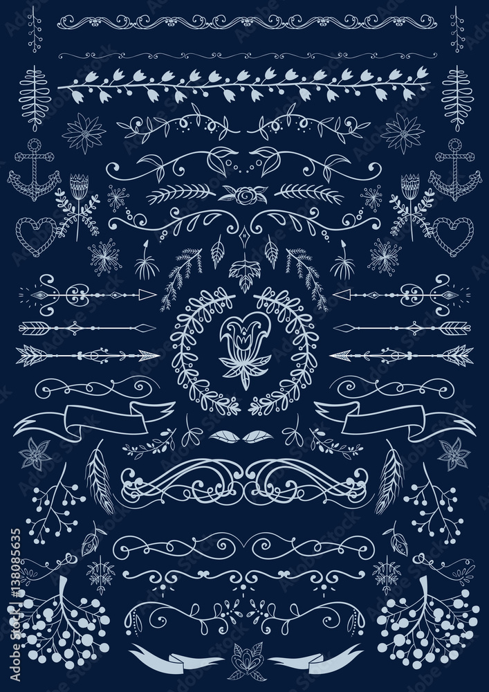 Big set of vintage elements. Vector decoration collection. Hand drawn ...
