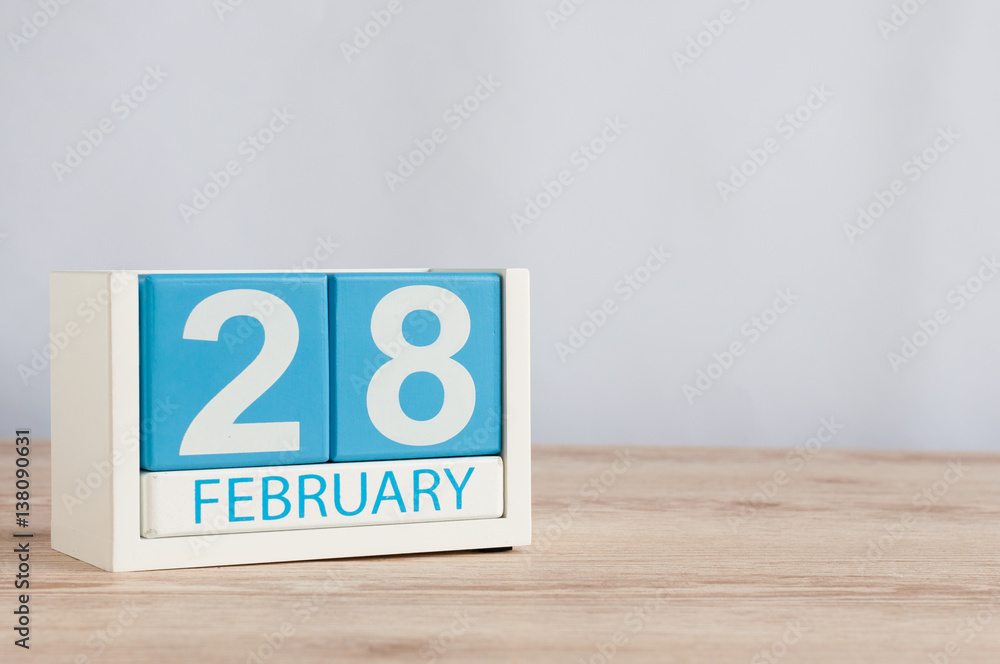 February 28th. Cube calendar for february 28 on wooden surface with ...