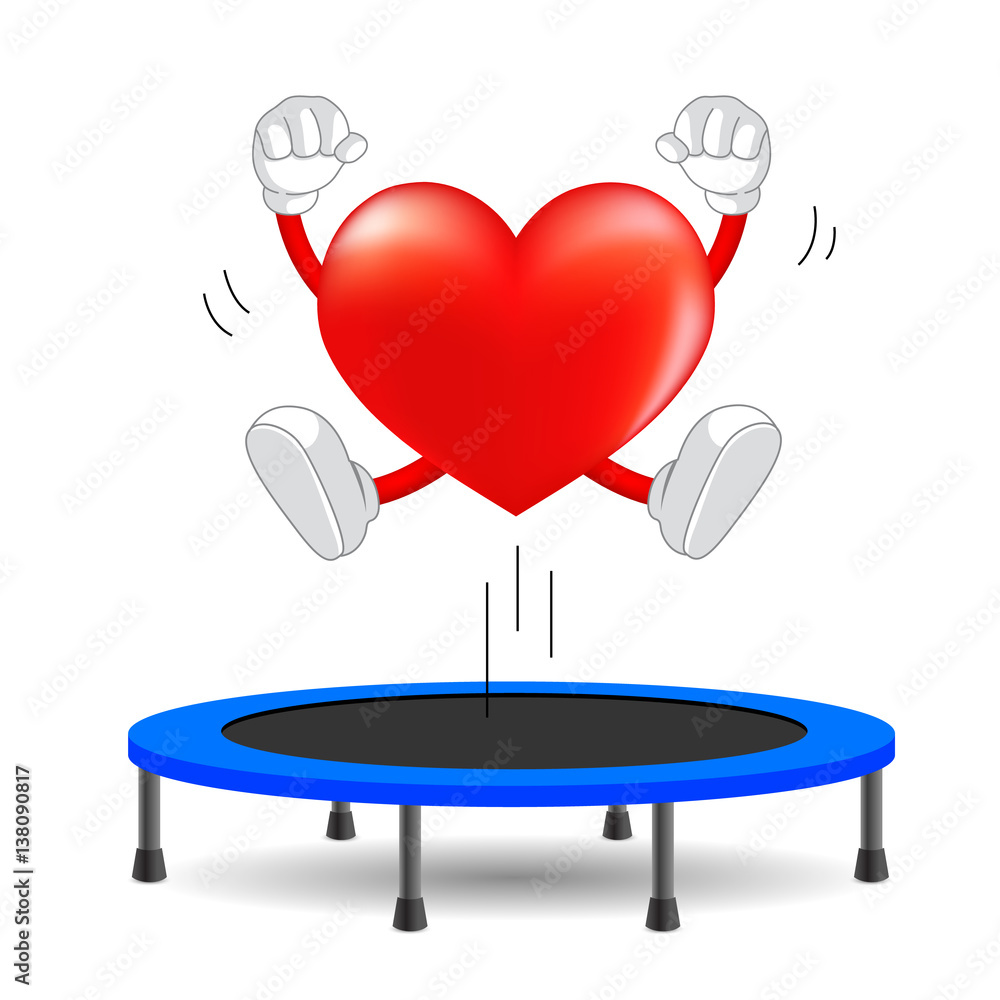 Heart character jumping on trampoline gymnastic. health care concept ...