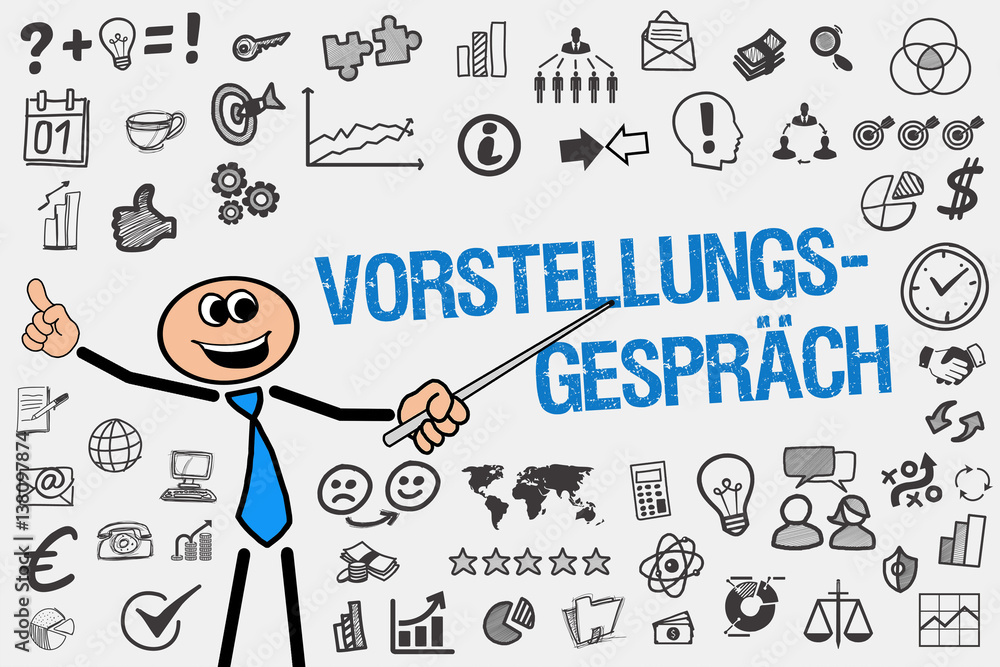 Vorstellungsgespräch / Mann mit Symbole Stock Illustration | Adobe Stock
