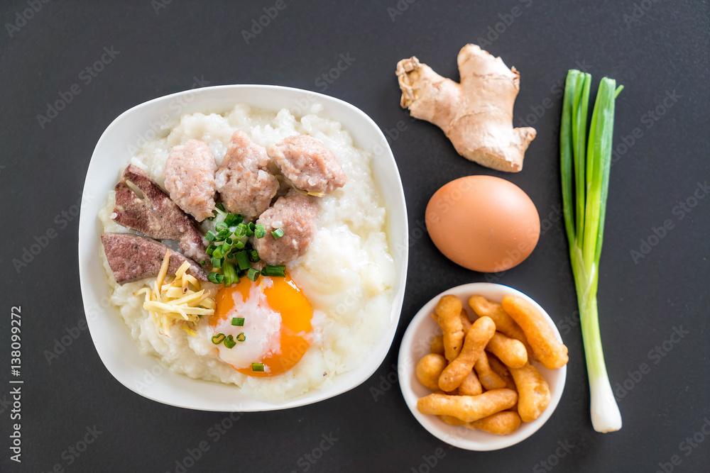 rice porridge with pork and egg Stock Photo | Adobe Stock