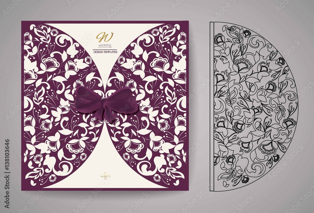 Laser Cut Invitation Card. Laser cutting pattern for invitation wedding ...