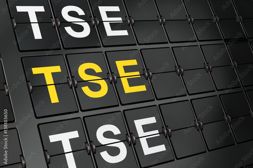 Stock market indexes concept: TSE on airport board background Stock ...