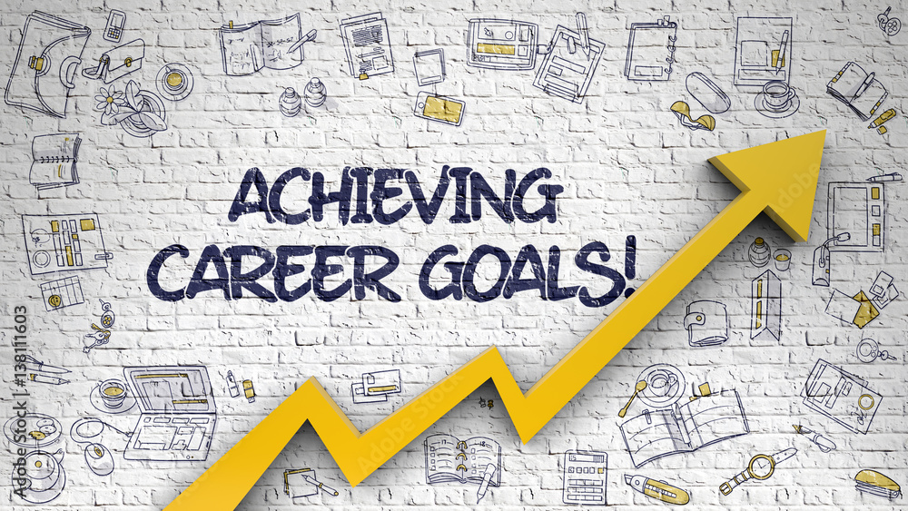 Achieving Career Goals Drawn on White Brick Wall. Stock Illustration ...