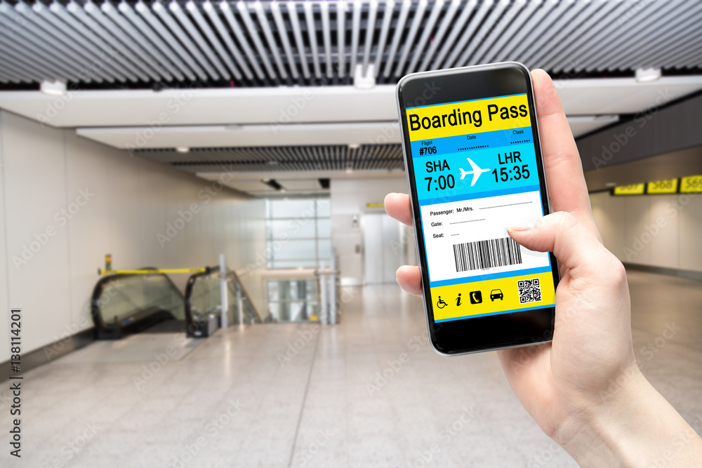 Electronic Boarding Pass on the screen of your smartphone. Concept of ...