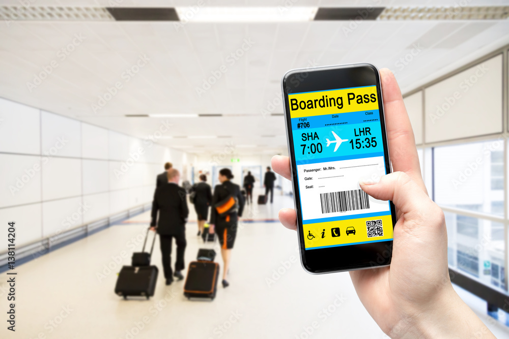 Electronic Boarding Pass on the screen of your smartphone. Concept of ...