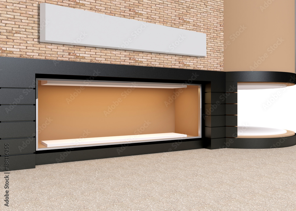 Blank mock up of store street showcase window in a city. 3D rendering ...