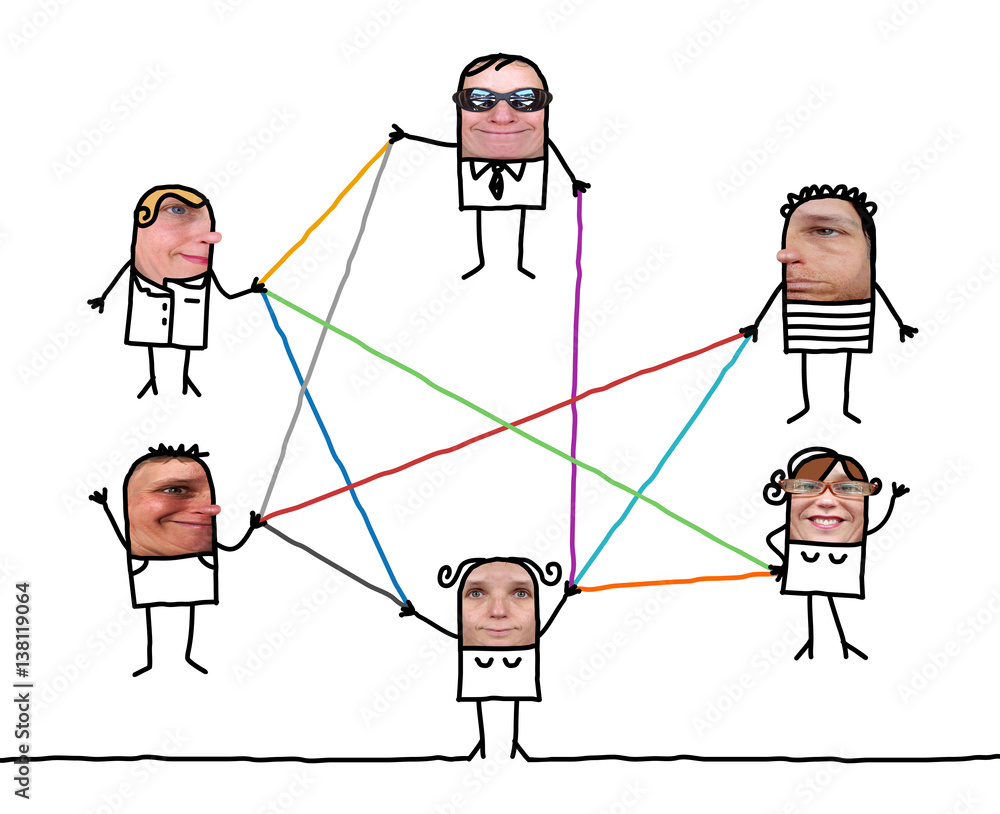 Cartoon people - social network and color lines Stock Illustration ...