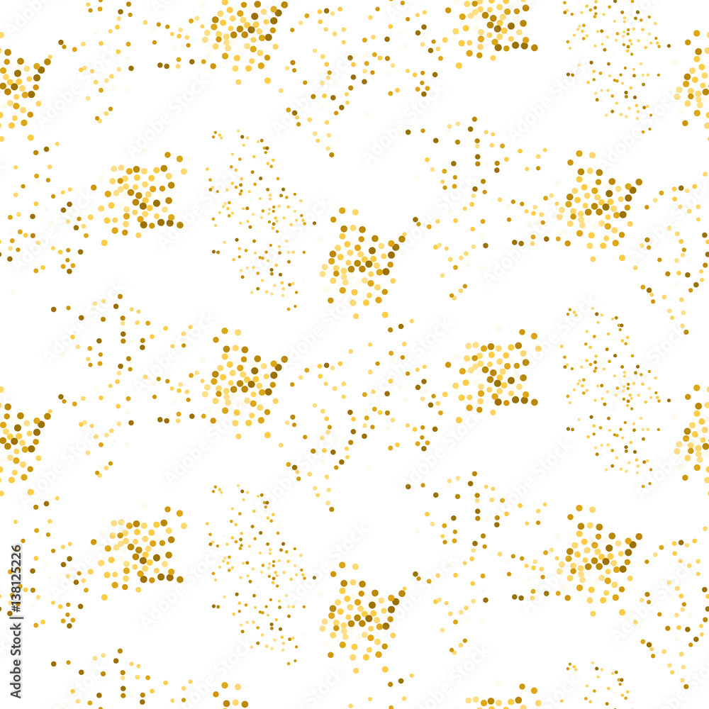 Gold shimmer placer seamless pattern. Glitter vector white background ...