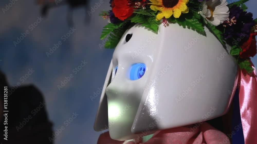Cyborg robot face. Science robot face. Female cyborg face. Close up of ...