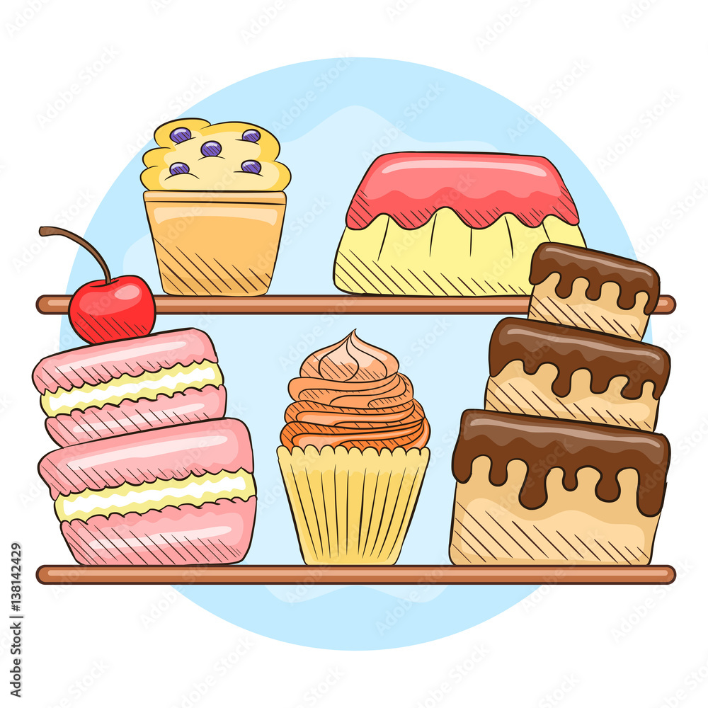 Hand drawn cake shop design Stock Vector | Adobe Stock