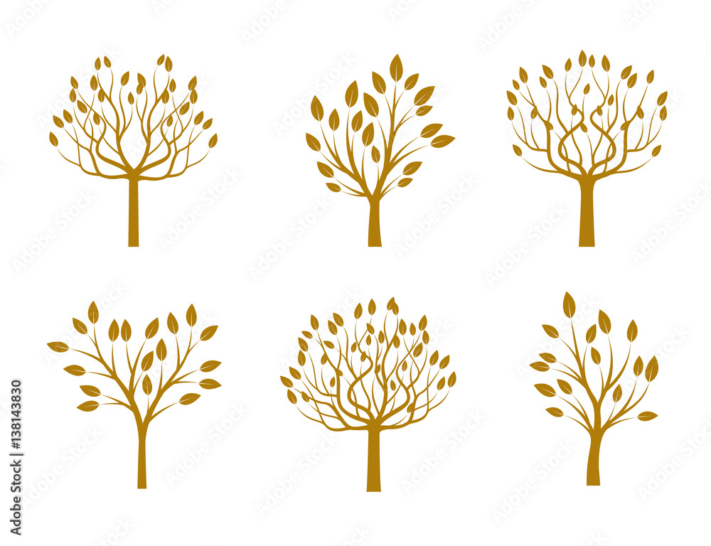 Set of Golden Trees. Vector Illustration. Stock Vector | Adobe Stock