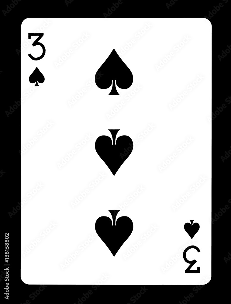 Three of spades playing card, isolated on black background. Stock Photo ...