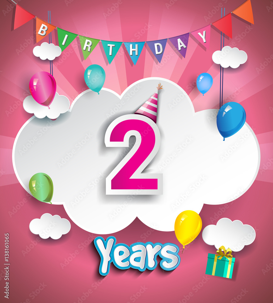 2 years Anniversary Celebration Design, with clouds and balloons ...