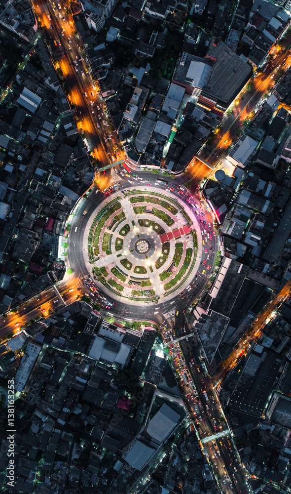 Road roundabout with car lots Wongwian Yai in Bangkok,Thailand. street ...