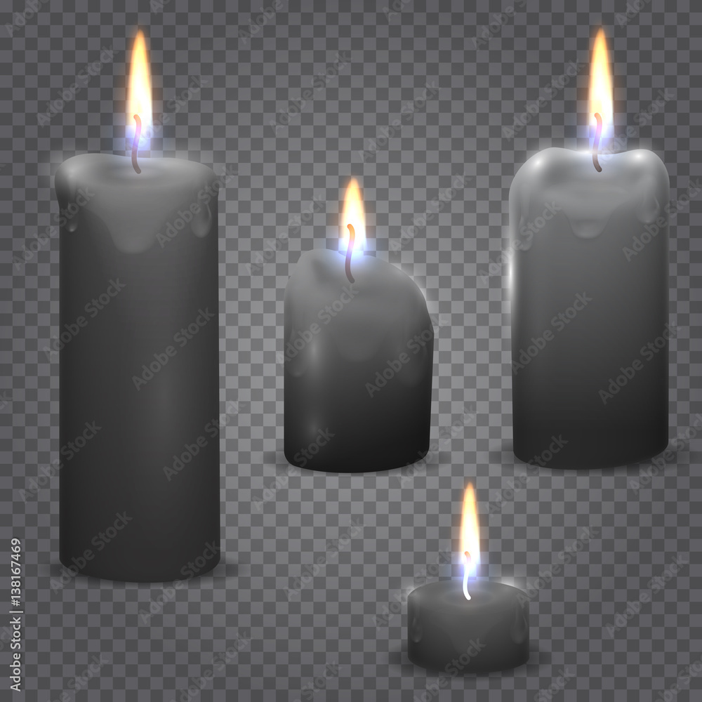 Set of realistic vector candle with fire on transparent background ...