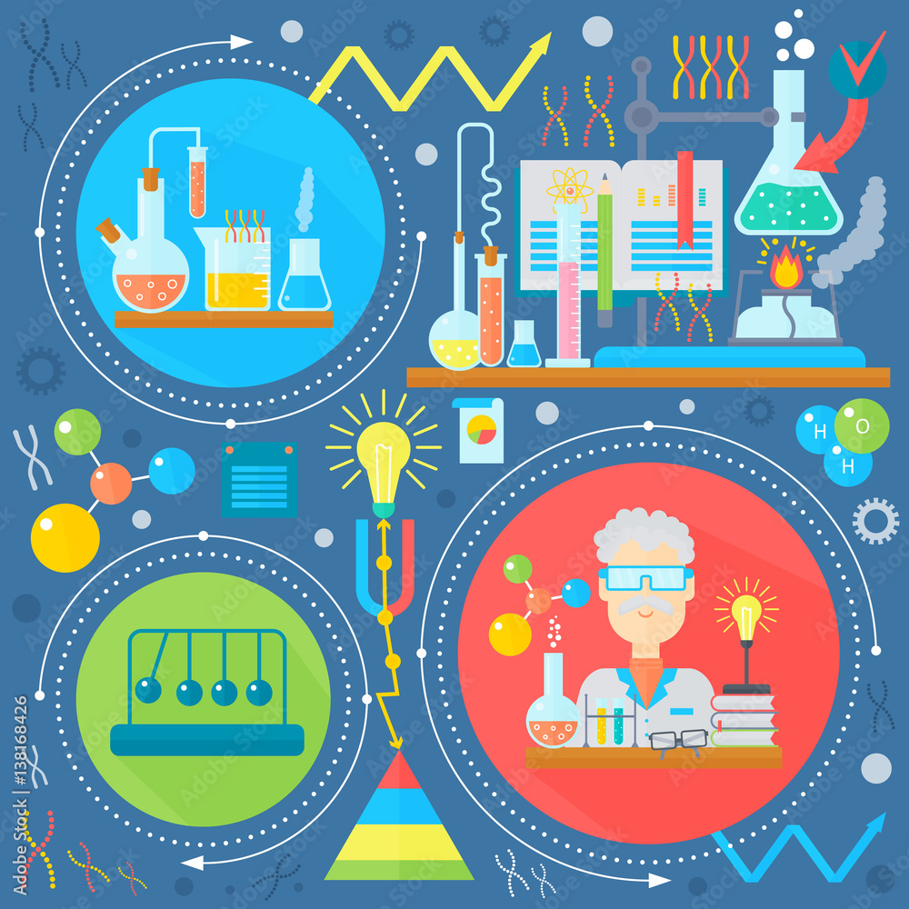 Flat design concept of science and technology. Scientific Research ...