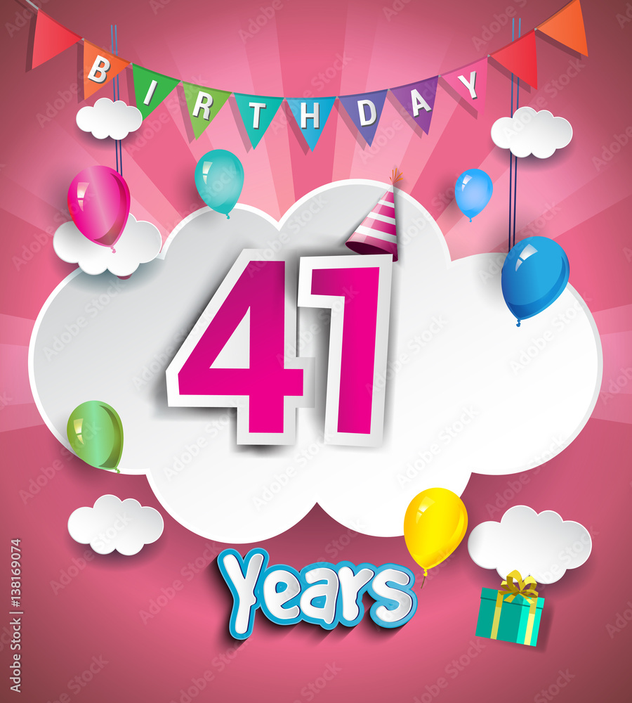 41 years birthday Celebration Design, with clouds and balloons ...