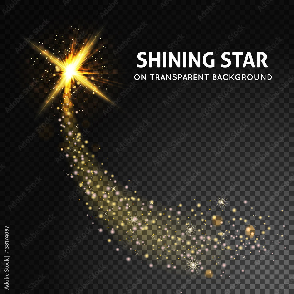 Shining vector star on dark transparent background.Glow light ef Stock ...