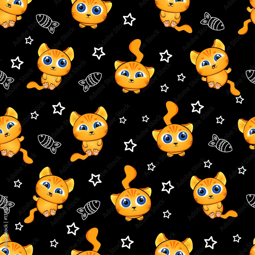 Cute kids pattern for girls and boys. Colorful kittens, cat on the ...