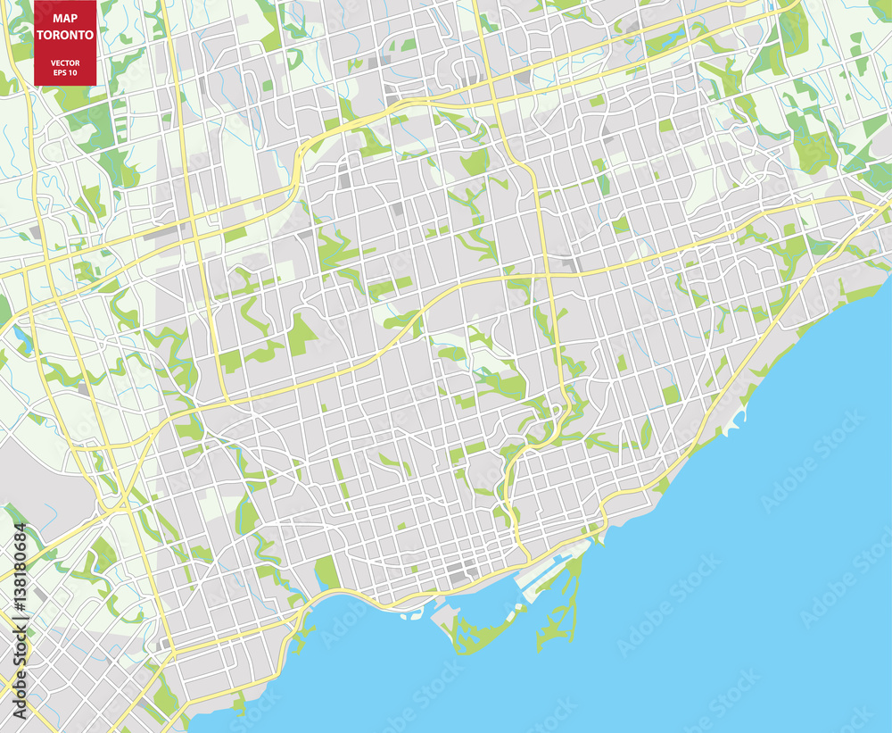 Poster Vector color map of Toronto, Canada. City Plan of Toronto ...