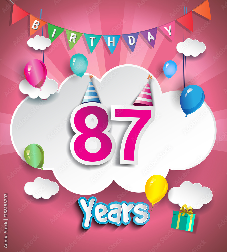 87 years birthday Celebration Design, with clouds and balloons ...