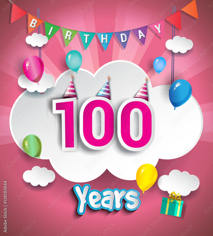 100 years birthday Celebration Design, with clouds and balloons ...