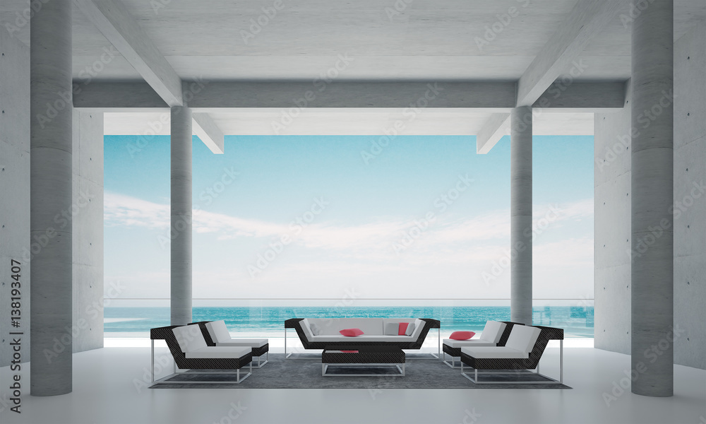 interior design of lounge living room and sea view Stock Photo | Adobe ...