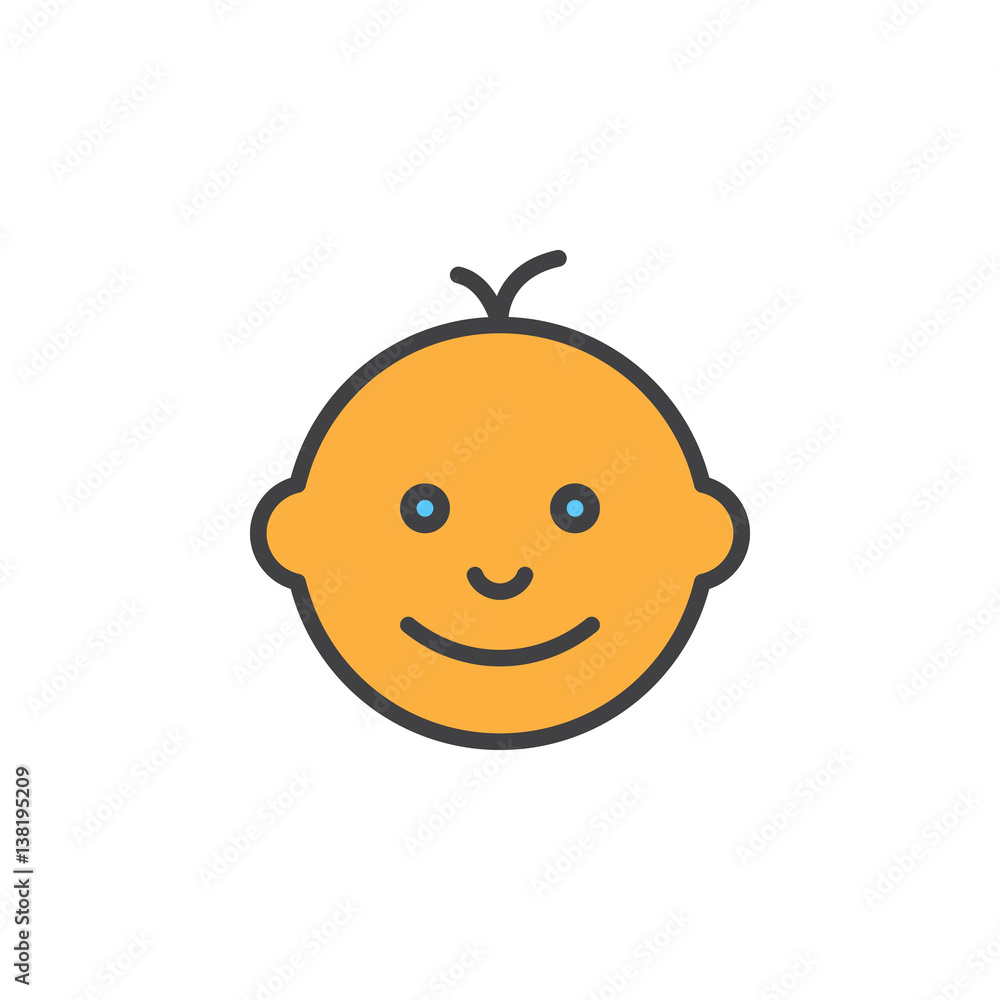 Baby face line icon, filled outline vector sign, linear colorful ...