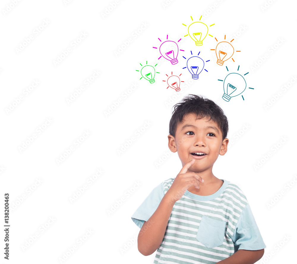 Cute little asian boy thinking and smiling Stock Photo | Adobe Stock