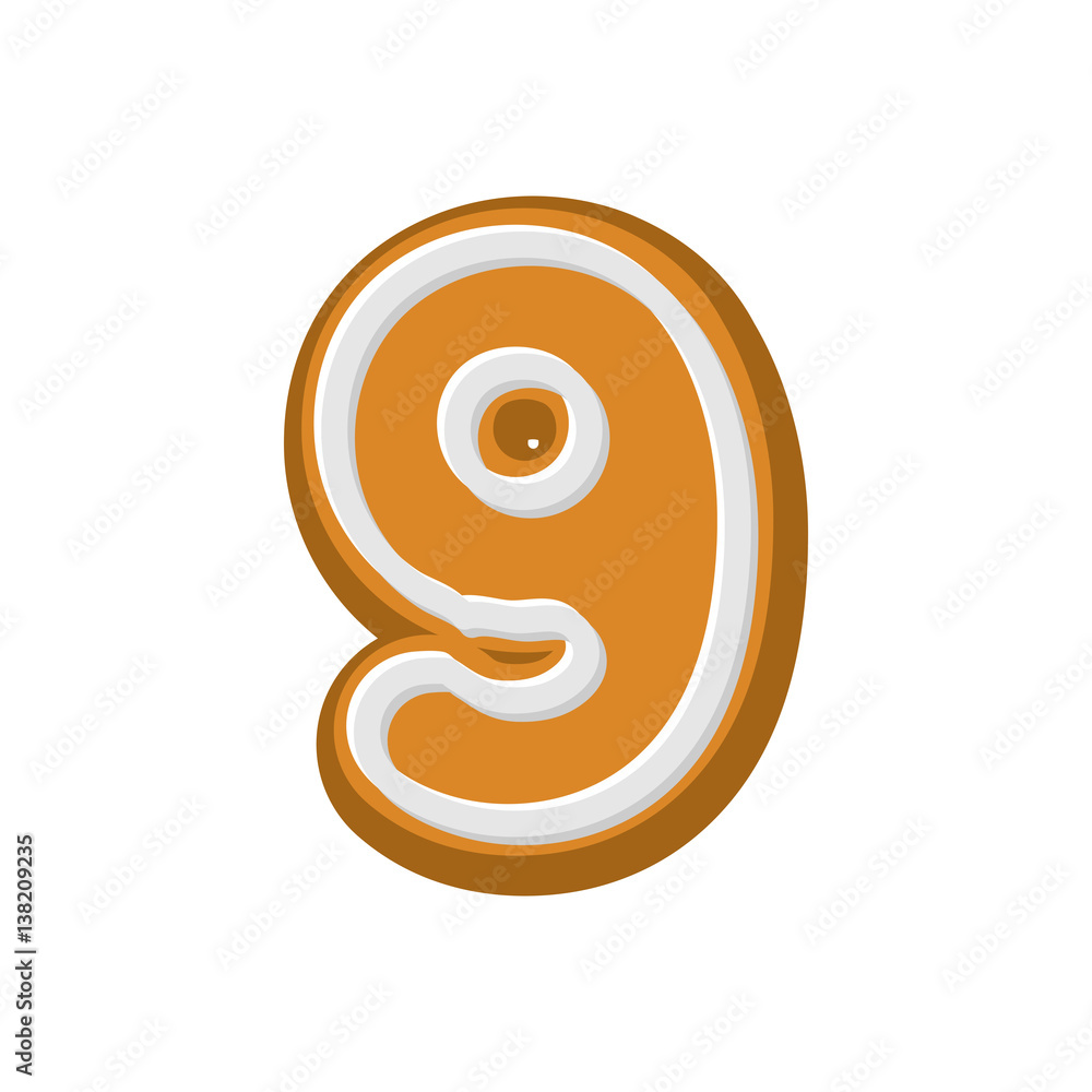Vettoriale Stock Number 9 Gingerbread font. Peppermint honey cake ABC ...