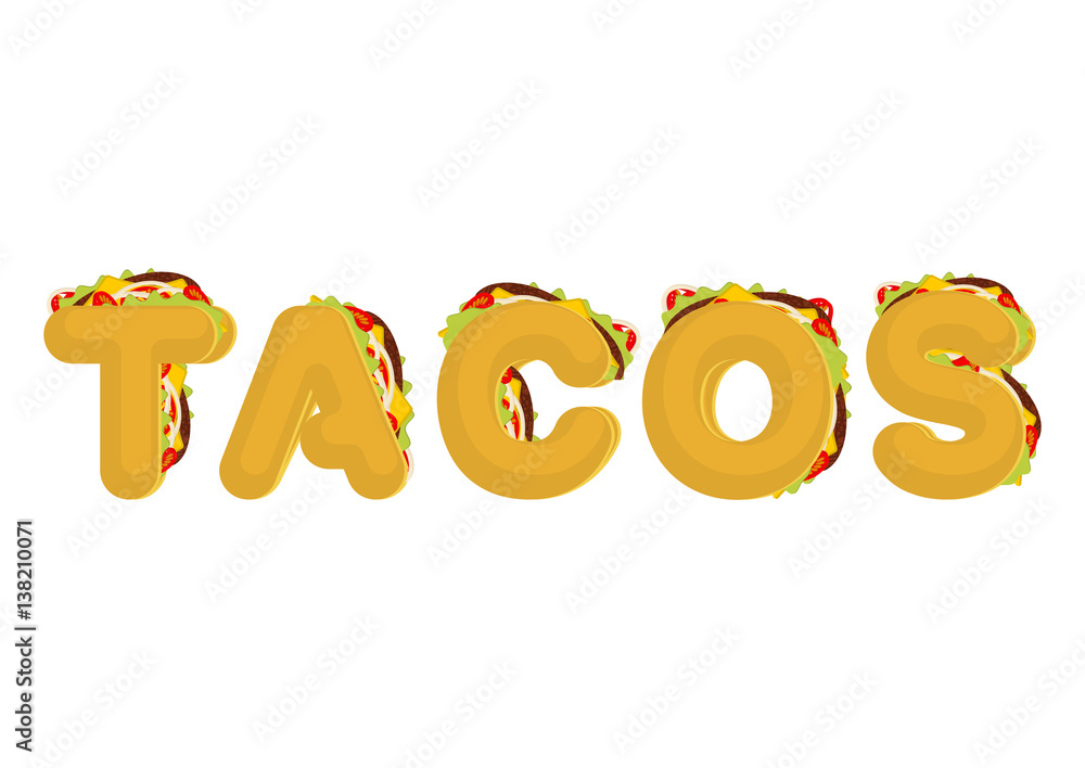 Tacos lettering. Mexican fast food font. Taco text. traditional Mexico ...