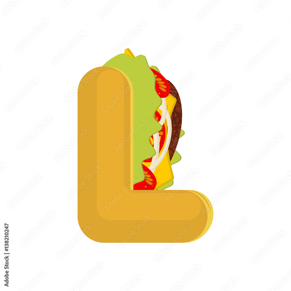 Letter L tacos. Mexican fast food font. Taco alphabet symbol. Mexico ...