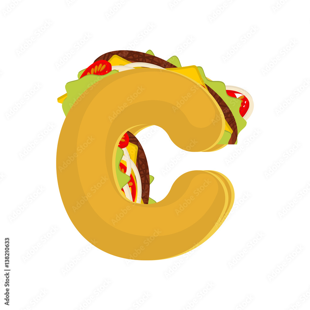 Letter C tacos. Mexican fast food font. Taco alphabet symbol. Mexico ...