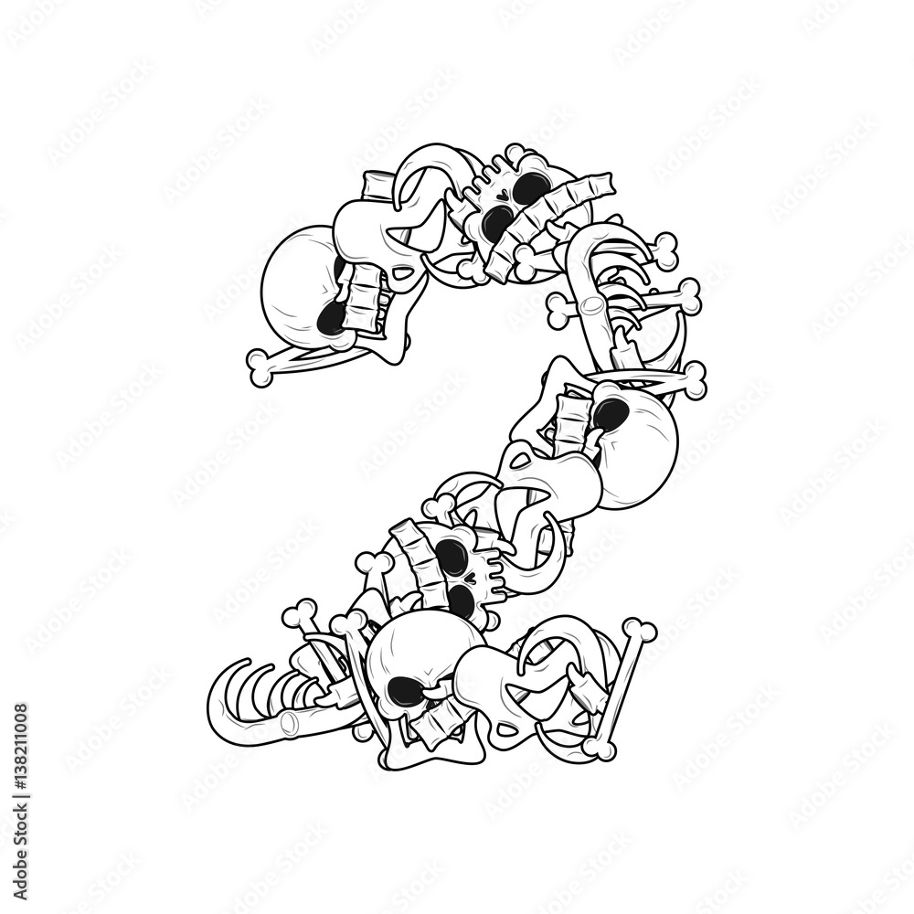 Number 2 skeleton. Bones Font two. Anatomy of an alphabet symbol. dead ...