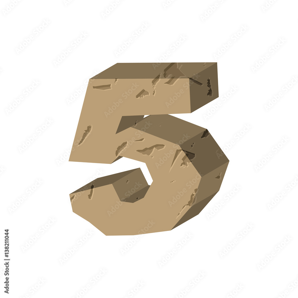 Number 5 stone. Rock font five. Stones alphabet symbol. rocky crag ABC ...