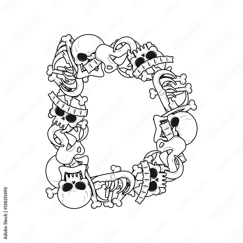 Vecteur Stock Letter D skeleton Bones Font. Anatomy of an alphabet ...