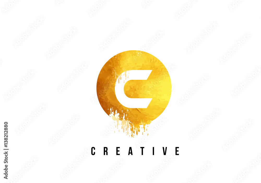 C Gold Letter Logo Design with Round Circular Golden Texture. Stock ...
