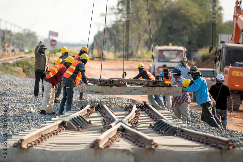 Construction team work in standard construction safety uniform ...