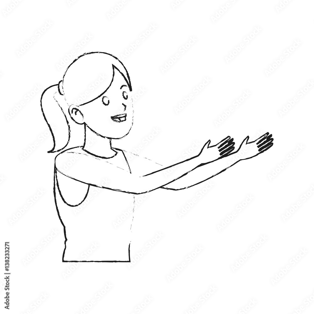 happy pretty woman with inviting stretched arms icon image vector ...