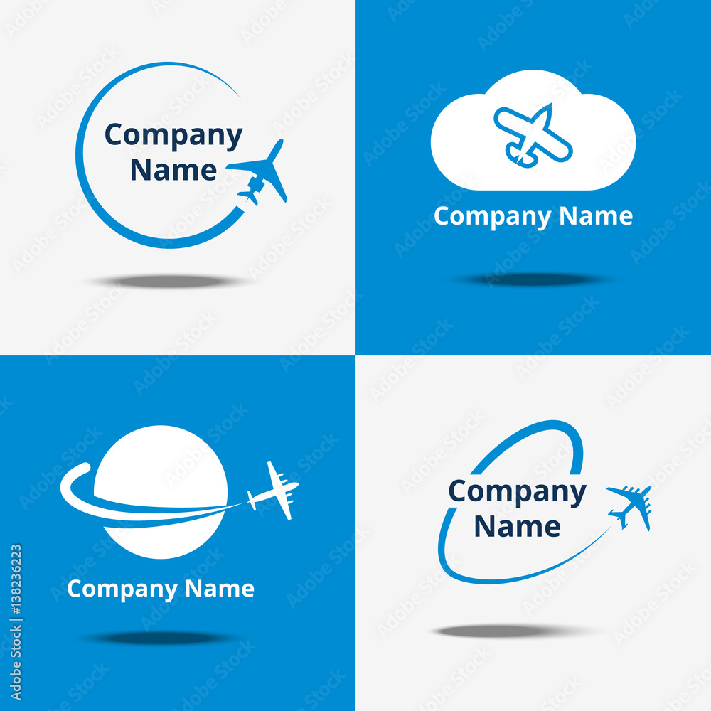 Plane logo set. Vector air travel logos or flight airplane travelling ...
