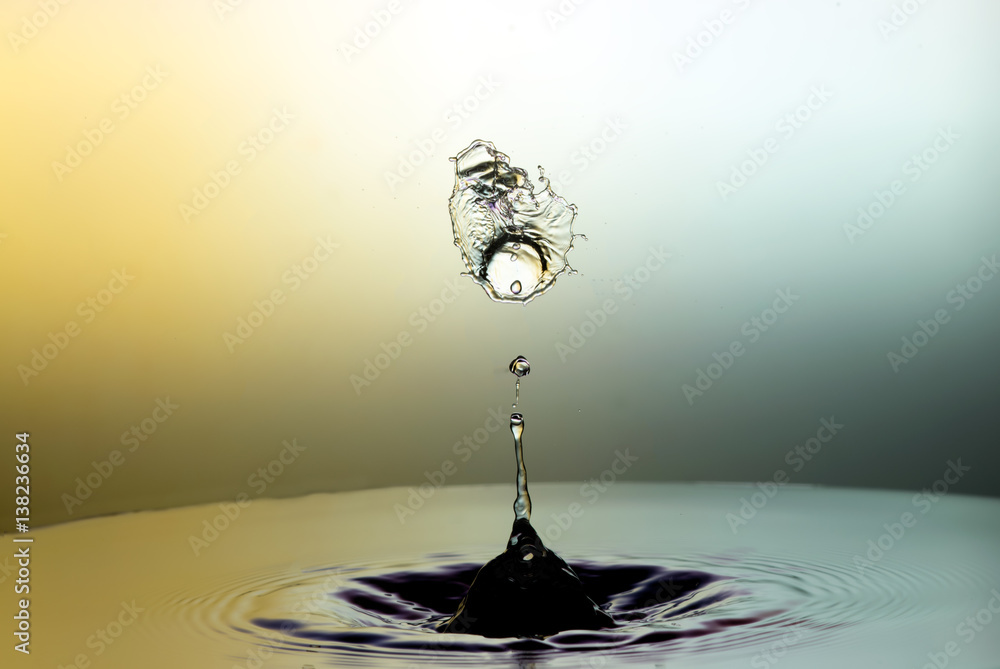 Falling drops of water. Splash effect after collision a falling drops ...
