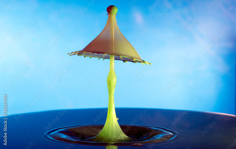 Falling drops of water. Splash effect after collision a falling drops ...