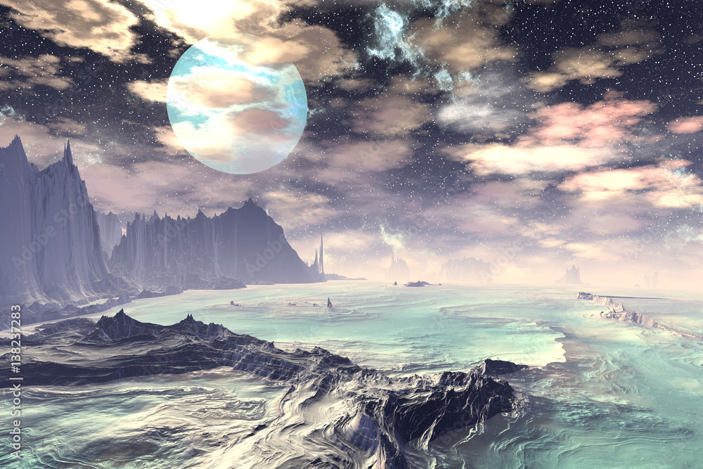 Fantasy alien planet. 3D illustration Stock Illustration | Adobe Stock