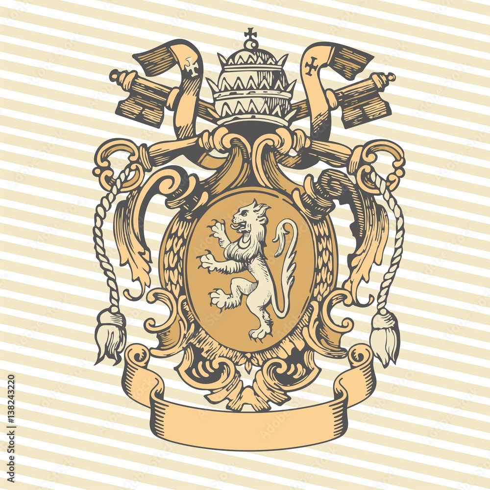 Vector illustration of classic heraldic design with coat of arms and ...