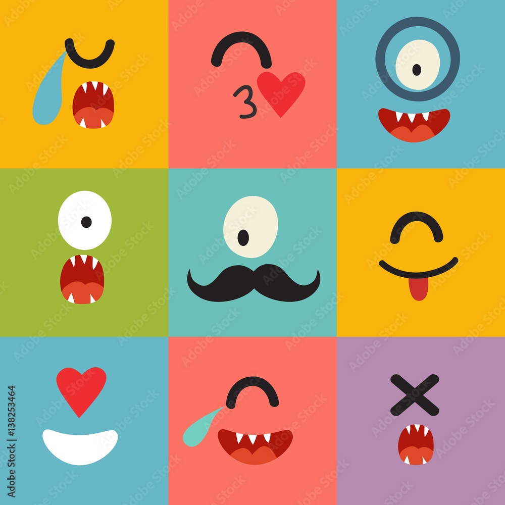 Emoticons vector pattern. Emoji cute cyclops square icons. Cute emoji ...