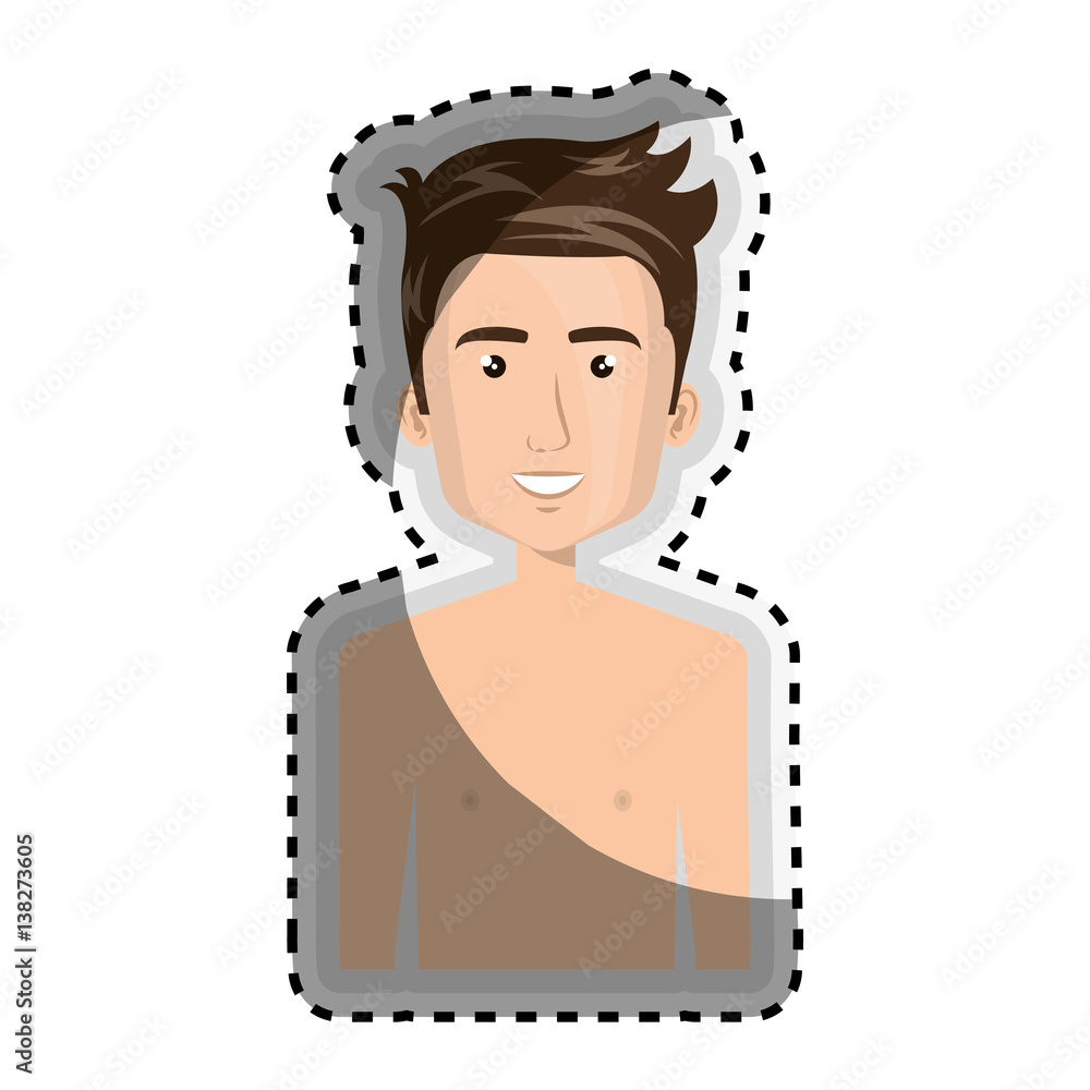 sticker half body cartoon fit man vector illustration Stock ...