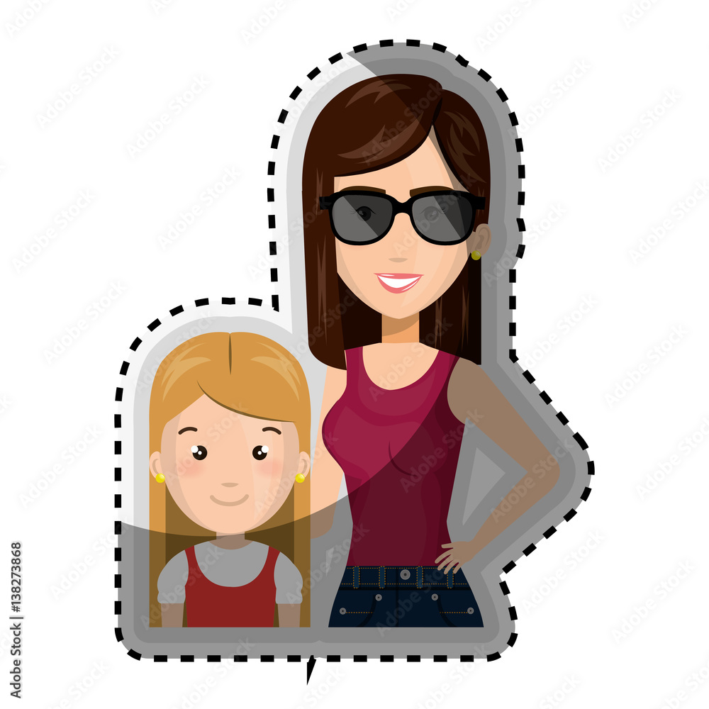 sticker half body cartoon woman with blond girl with cute dress vector ...