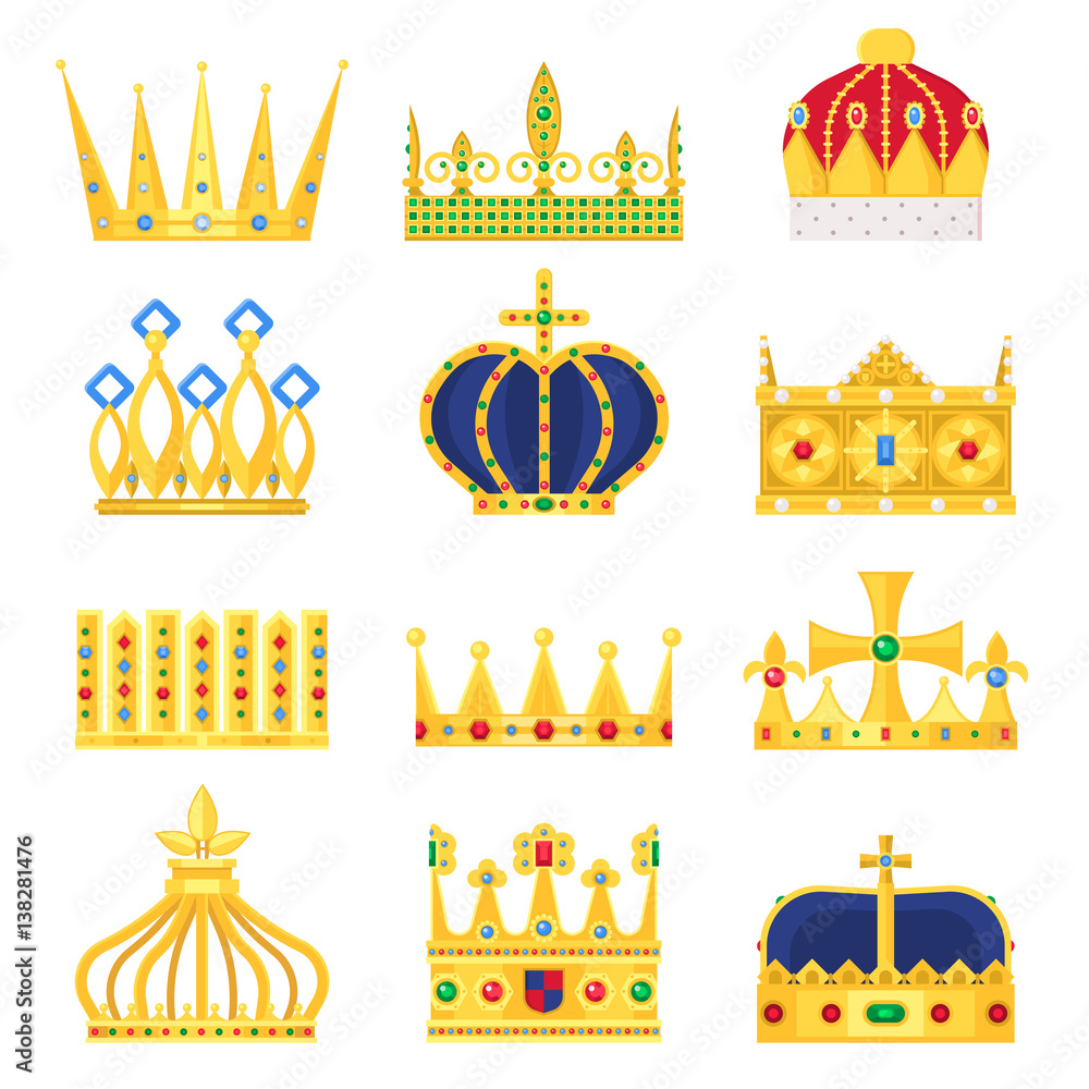 Gold crown of the king icon set nobility majestic collection insignia ...