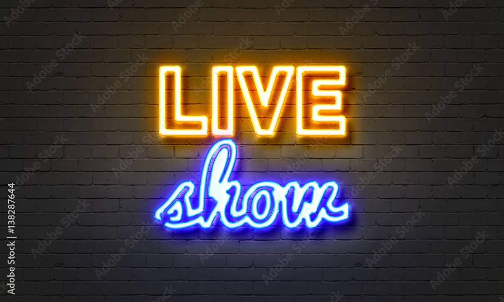 Live show neon sign on brick wall background. Stock Illustration ...